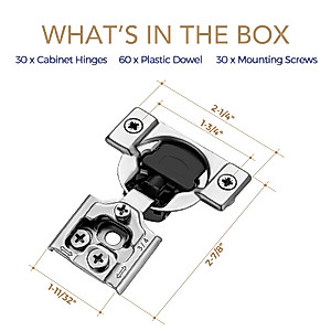 Ravinte 30 Pack 15 Pairs 3/4 inch Overlay Soft Close Hinges for Kitchen Cabinet Hinges Satin Nickel Hidden Hinges Stainless Steel Concealed Hinge self Closing