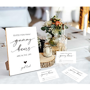 Guess How Many Gummy Bears, Bridal Shower Games, Baby Shower Games, Gender Reveal Decorations, Birthday Party Decorations,1 Wooden Play Sign with Stand and 50 Guess Cards Set