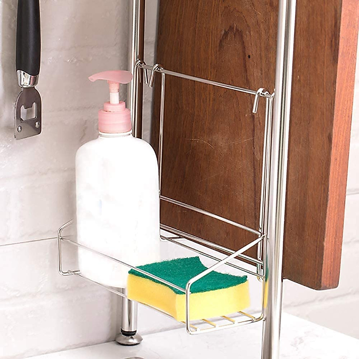 ESRADA Dish Rack Over The Sink Dish Drying Rack Stainless Steel Dish Drainer in Sink Large Dish Rack Kitchen Aid Space Saver Organizer Shelf Basket Hooks