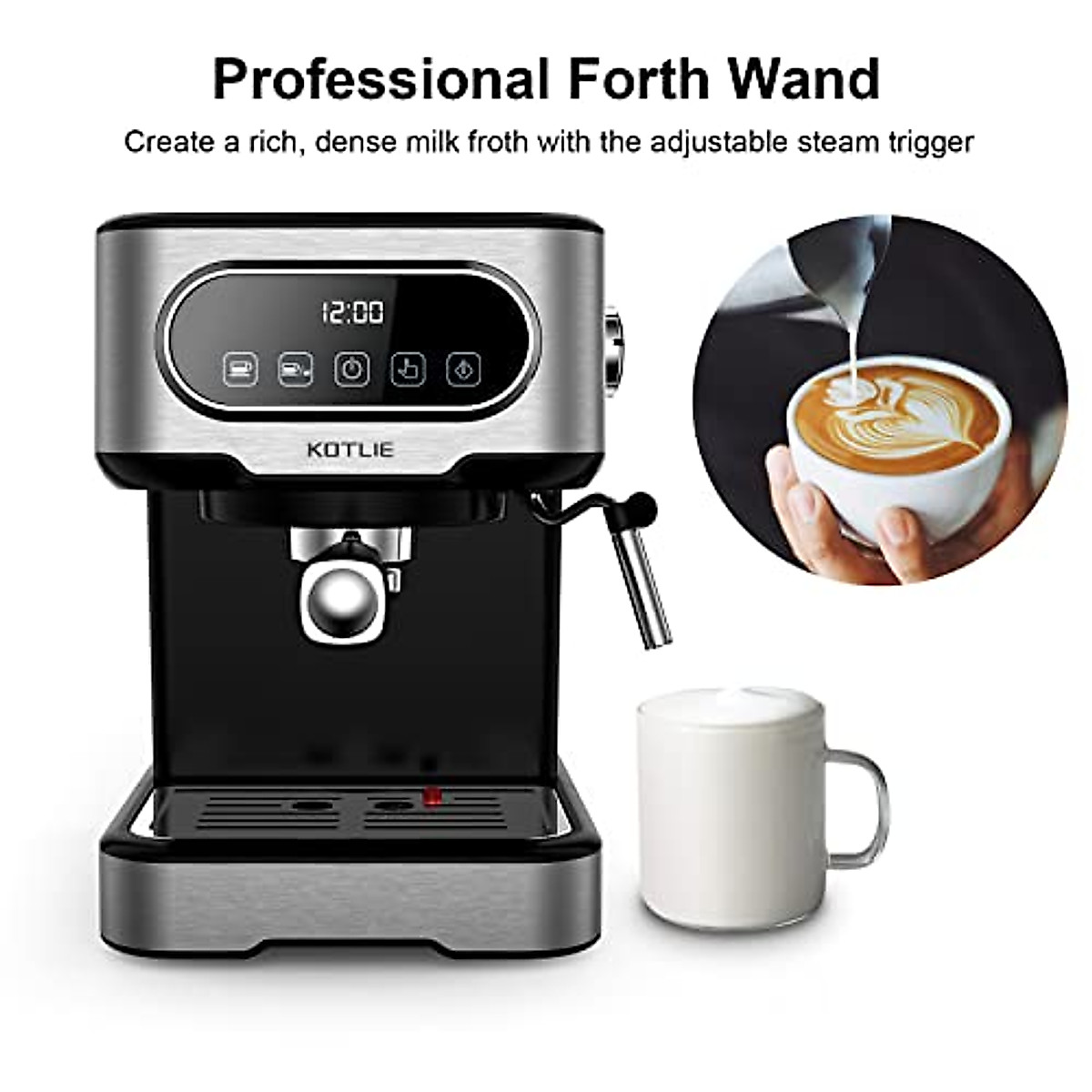 KOTLIE 20 Bar Espresso Machine: Coffee Maker with Milk Frother, Steam Wand,1.5L Removable Water Tank for Cappuccino and Latte