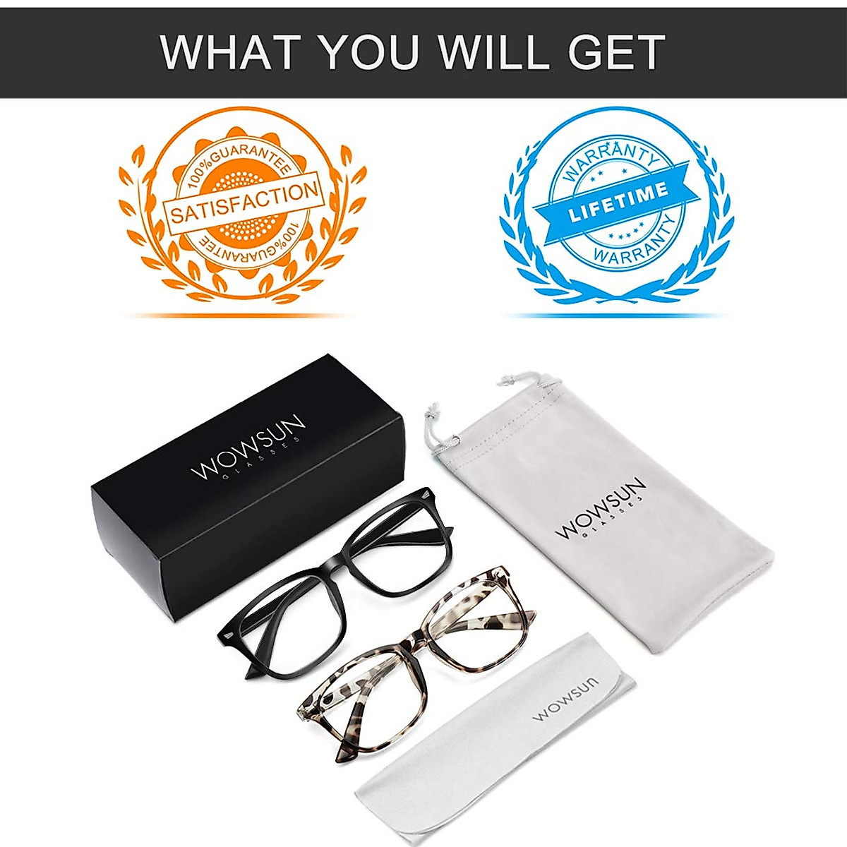 WOWSUN Unisex Stylish Nerd Non-prescription Glasses Clear Lens Eyeglasses Fashion Nerd Glasses Frames Fake Eye Glasses (2 PACK Leopard Black Frame)