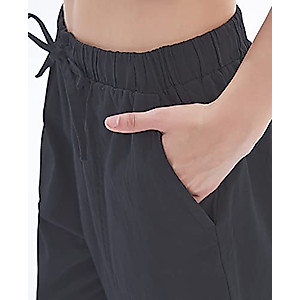 Lisskolo Women's Drawstring Linen Pants Women Cotton Elastic Waist Wide Leg Cropped Pant X-Large Black