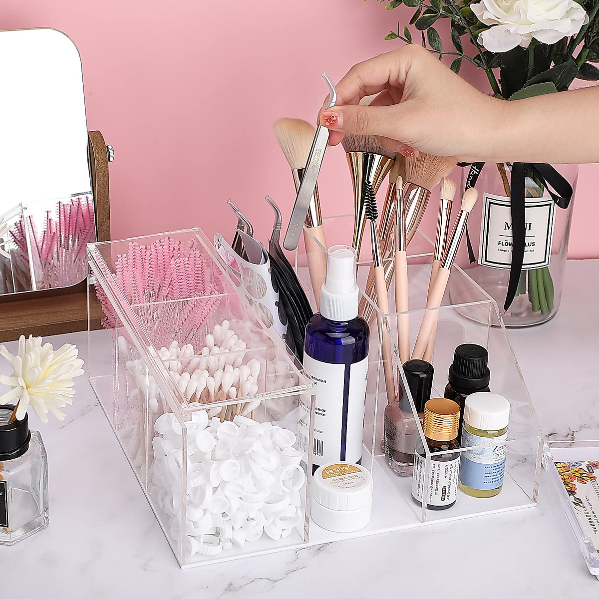 Noverlife Eyelash Beauty Organizer, Display Rack Organizer, Clear Makeup Organizer, Eyelash Extension Supplies Storage Display Box for Grafting Lash Extension, Home & Eyelash Salon - Transparent