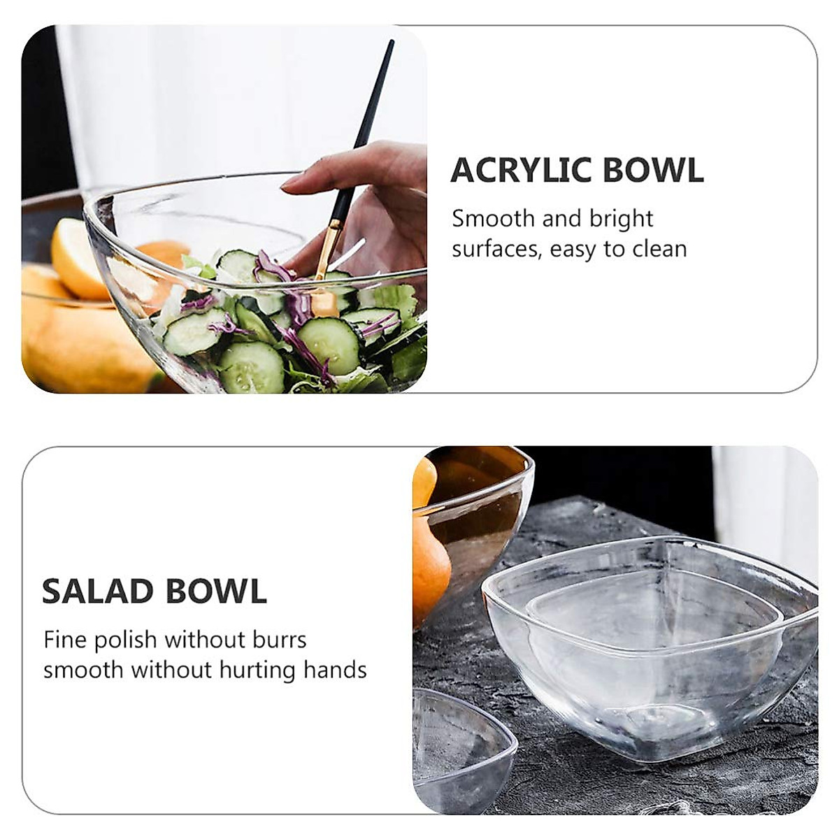 Cabilock Salad Serving Bowl Clear Acrylic Salad Bowl Platter Fruit Holder Mixing Bowl Food Storage Bowl for Dessert Cereal