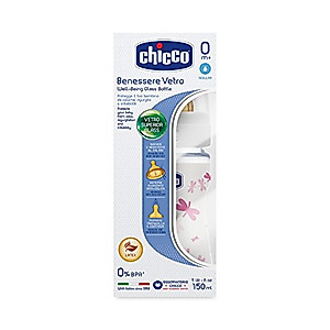 Chicco Girl 00020710100000 Welfare Glass Regular Natural Flow Bottle, Pink, 150 ml