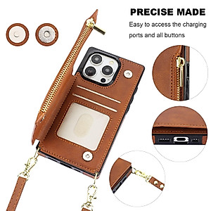 Bocasal Crossbody Wallet Case for iPhone 15 Pro with RFID Blocking Card Slot Holder, Magnetic Flip Folio Purse Case, PU Leather Zipper Handbag with Detachable Lanyard Strap 6.1 Inch 5G (Brown)