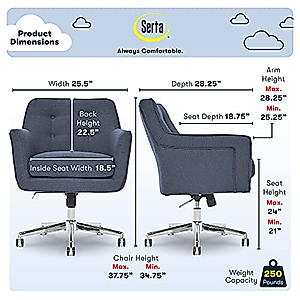Serta Ashland Home Office Desk Chair with Button Tufted Mid-Back, Memory Foam Cushion and Padded Arms, Mid Century Modern Vanity Armchair with Wheels for Bedroom, Chrome Metal Base, Blue