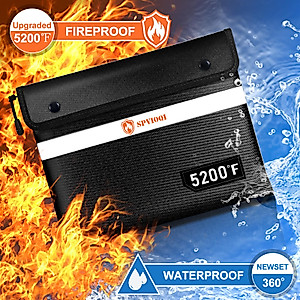 SPVIOQI Fireproof Document Bag 5200°F with Heat Insulated, Fireproof Money Bag for Cash with Zipper and Reflective Strip, 14.2” X 11” Fireproof Safe Storage Pouch for Valuables