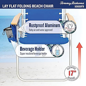 Tommy Bahama Hi-Boy 17" Seat Height 4-Position Lace-Up Suspension Folding Beach Backpack Chair, Stripe