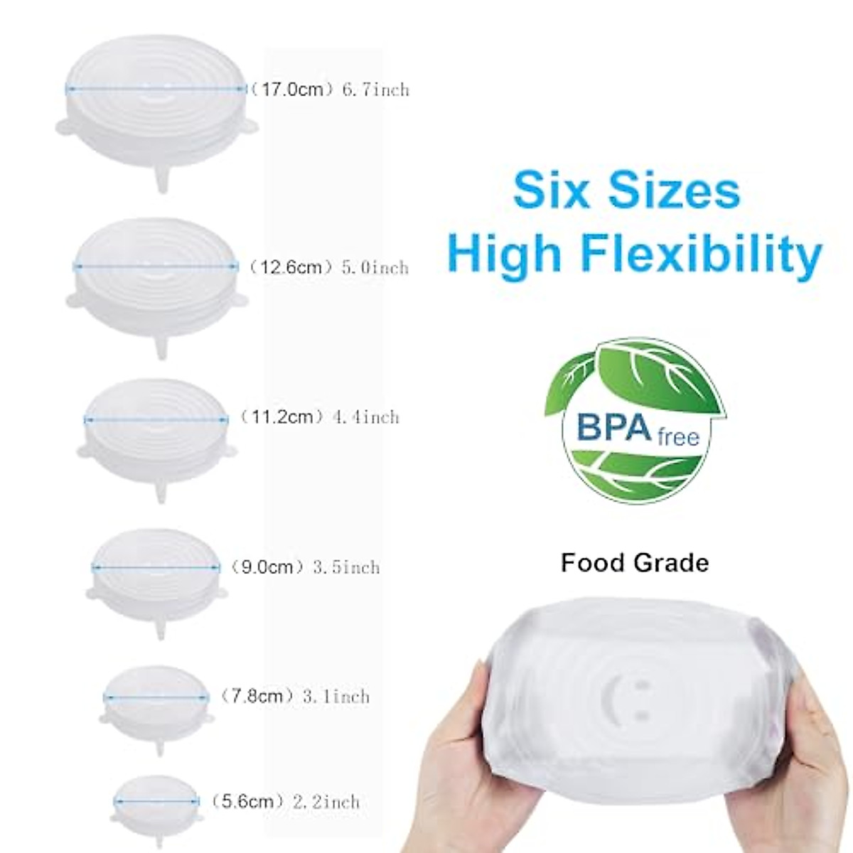 6PCS OstWony Silicone Stretch Lids, Four Specifications of Reusable Silicone Bowl Cover, Suitable for Various Food Containers, High and Low Temperature Scenarios (Microwave Ovens, Freezers)