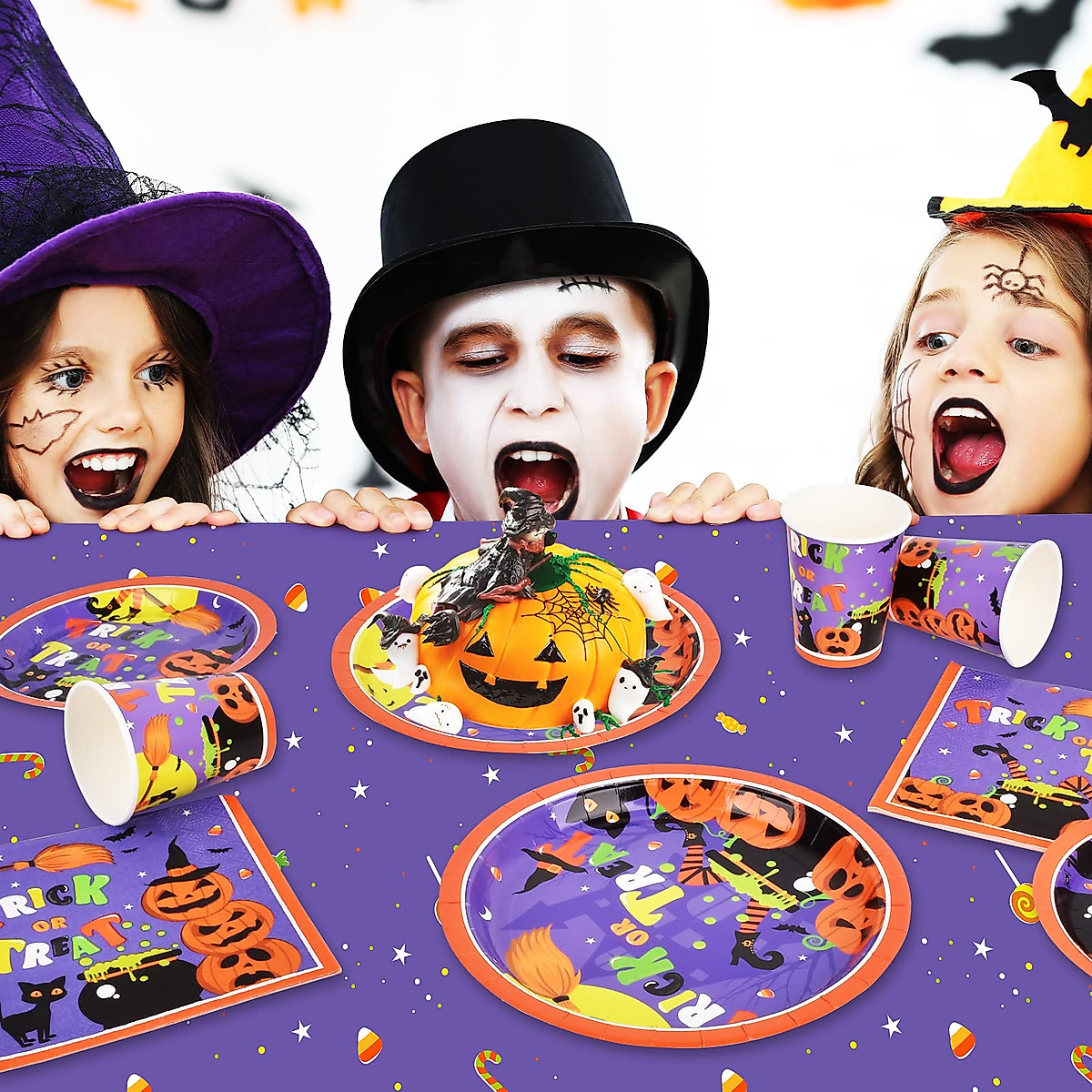 Gatherfun Halloween Party Disposable Tablecloth, Plastic Table Cover for Halloween Themed Party, Halloween Party Supplies, 3 PCS, 54”x108”