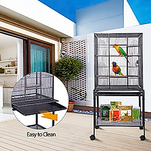 HSM 53 Inch Wrought Iron Large Bird Flight Cage with Rolling Stand for African Grey Parrot Cockatiel Sun Parakeet Conure Lovebird Canary