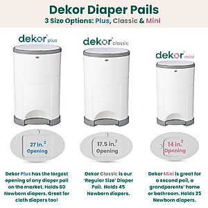 Dekor Classic Hands-Free Diaper Pail | Gray | Easiest to Use | Just Step – Drop – Done | Doesn’t Absorb Odors | 20 Second Bag Change | Most Economical Refill System