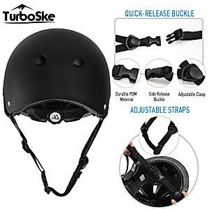 TurboSke Skateboard Helmet, BMX Helmet, Multi-Sport Helmet, Bike Helmet for Kids, Youth, Men, Women (Black, L/XL (22.8"-24"))