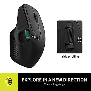 DeLUX Wireless Bluetooth Mouse with Side Scroll Wheel, One-Click Return to Desktop Design, Multi-Device Ergonomic Mouse with 4000DPI, 7 Buttons, for PC Computer Laptop (M913DB-Black)