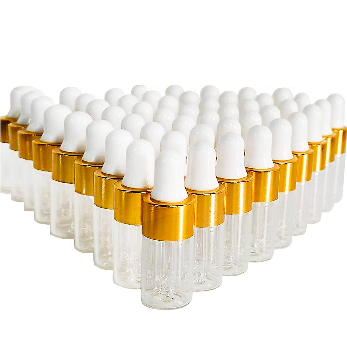 BEGIKET 50PCS Transparent Sample Dropper Bottles, 3 ml Mini Essential Oil Dropper Bottles, Perfume Bottles with 2 Plastic Droppers for Travel Test Samples