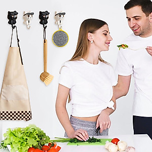 Cute Cat Key Hook, Cartoon Cat Creative Gravity Hook with Sunglasses, Adhesive Coat Hooks for Wall Decorative, Wall Mounted Hook for Hanging Bag, Scarf, Hat (Black+White)