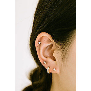 ONDAISY 14K Solid Yellow Gold 6mm Jewelry Triangle Pyramid Ear Studs Post Barbell Earring Piercing For Women Sensitive Ears