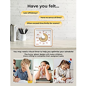 LIORQUE 60 Minute Visual Timer for Kids, Visual Countdown Timer for Classroom Office Kitchen with 'Pizza' Pattern Design, Pomodoro Timer with Silent Operation (Batteries Included) - Orange …