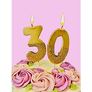 Talking Tables Glitter Number Candle-Premium Quality Cake Topper Decoration Pretty, Sparkly for Kids, Adults, 30th Birthday Party, Anniversary, Milestone, Height 8cm, 3", Gold 3