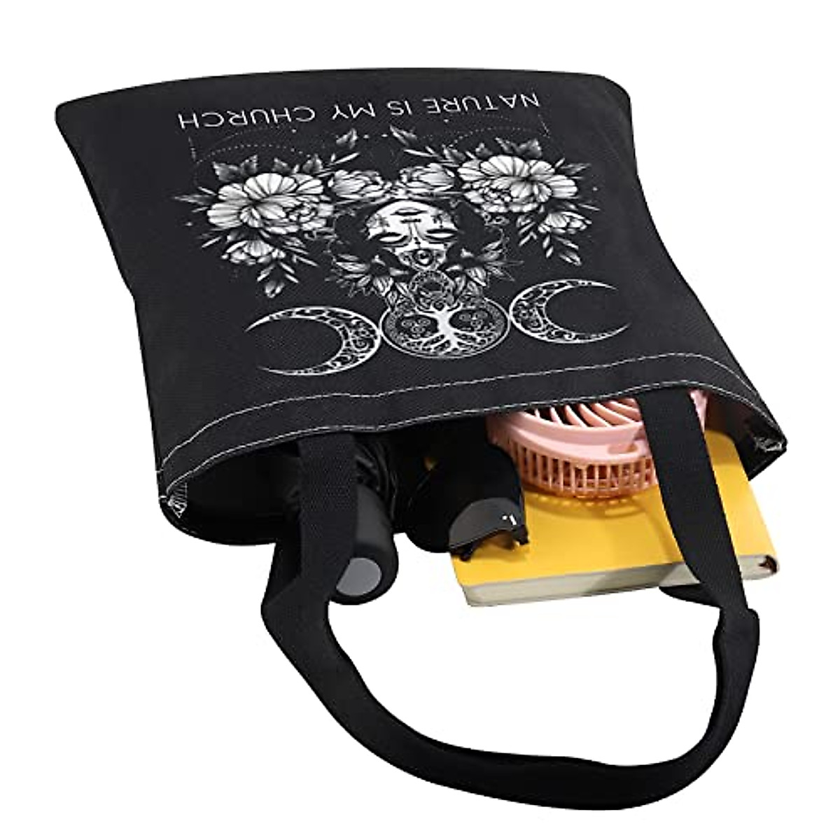 CMNIM Witchy Gifts Witchcraft Accessories Tote Bag Nature Is My Church Witch Stuff for Halloween Wiccan And Pagan Sister Gift (Witchcraft Black Tote Bag)