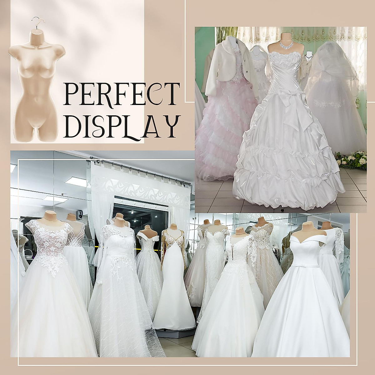 Kigley 12 Pcs Female Mannequin Torso Hanging Mannequin Flesh Colored Dress Form Hollow Back Thickened Plastic Female Clothing Mannequin with Hanging Hook for Clothes Display, 31.1 x 16.1 Inch