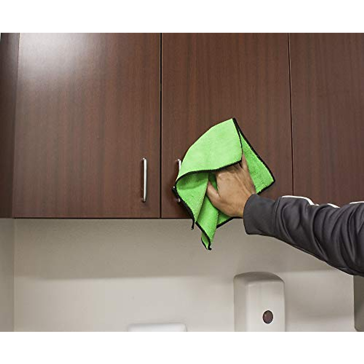 Eurow Microfiber Cleaning Towels, 350GSM, Green with Black Trim, 12 by 12 Inches, Pack of 50