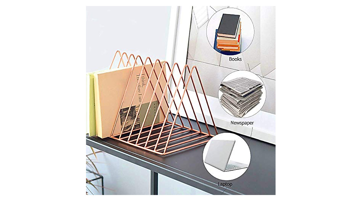 Stylish Rose Gold Desktop Magazine Rack & File Organizer