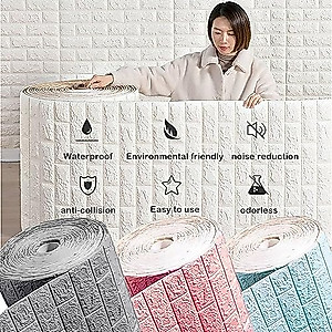 White Brick Wallpaper Peel and Stick Textured 3D Brick Wallpaper 27.6" x 196.9" Faux Brick Contact Paper Self-Adhesive Waterproof 3D Wall Paper Removable Vinyl Brick Backsplash, 37.67 Sq Ft Coverage