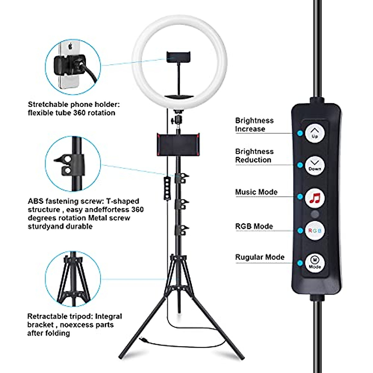 13" Selfie Ring Light with 63" Tripod Stand & 3 Phone Holder, LED Camera Ringlight with 48 RGB Colors Modes & Musical Rhythm Mode and 12 Brightness Dimmable for Makeup/Photography/Videos/Vlog/TikTok
