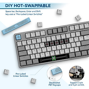 MAGIC-REFINER AK873 Gaming Keyboard,Rainbow Led Backlit,Hot-Swappable,PBT Keycap,75% TKL Layout,Ergonomic Mechanical Keyboard with Custom Coiled USB/Type-C Aviation Cable(Blue Grey/Brown Switch)