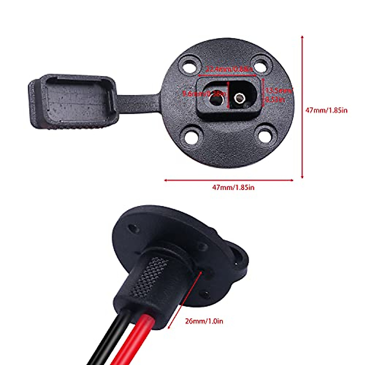weideer 2pcs SAE Power Socket Sidewall Port SAE Connector Weatherproof Quick Connect Solar Panel Mount 12AWG Cable for Solar Generator Battery Charger with 8 Screws K-V010-30