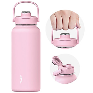 TOURIT 32 oz Insulated Water Bottle, Stainless Steel Sports Water Bottles With Top Handle, Double-Wall Travel Thermal Water Flask, BPA Free Leakproof Thermos Bottle for Sports and Travel,Pink