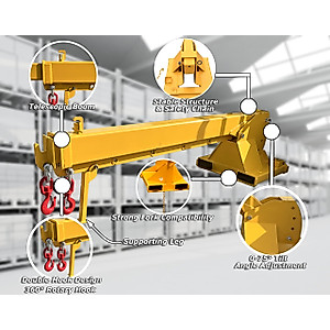 INTSUPERMAI Forklift Jib Boom Crane with 0-75° Adjustable Tilt Angle, 2 Ton/4400 LB Forklift Mobile Crane, Adjustable Forklift Crane Attachment with Truss Hoist Jib Boom Hook, Max 12.14ft/3.7m Length