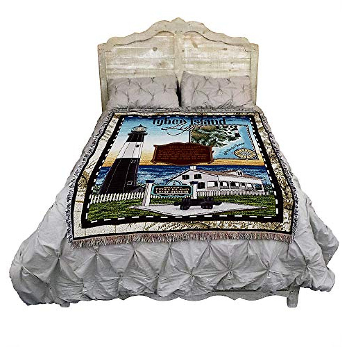 Pure Country Weavers Tybee Island Lighthouse Blanket - Georgia Coastal Ocean Gift Tapestry Throw Woven from Cotton - Made in The USA (72x54)