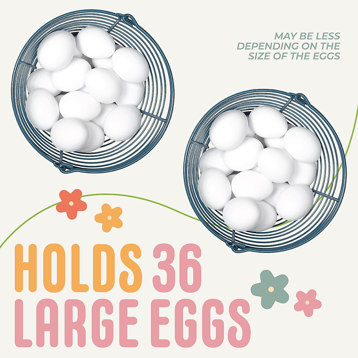 CONCORD 8" Egg Basket For Storage Collecting and Transporting Chicken and Duck Eggs. Farm Grade Wire Baskets. 2 Pack (Blue)