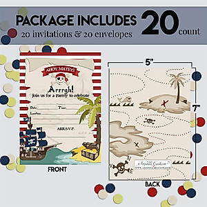 Amanda Creation Pirate Treasure Map Birthday Party Fill in Invitations set of 20 with envelopes