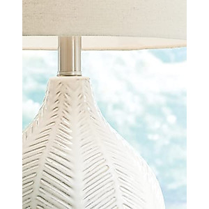 Signature Design by Ashley Rainermen 20" Modern Herringbone Ceramic Table Lamp, Off White