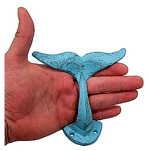 Cast Iron Whale Tail Wall Hooks, Assorted Colors, 5 Inches, Set of 3