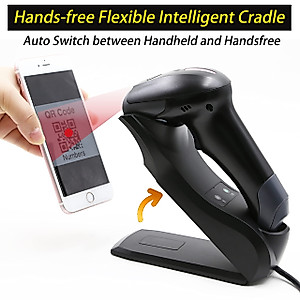 TEEMI 1D 2D Bluetooth Barcode Scanner with Intelligent USB Cradle Wall Mounted, Auto Activate Omni-Directional Hands-Free Scanning, Wireless Charging and Bluetooth 5.0 Technology (Black)