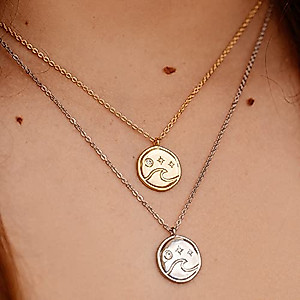 Pura Vida 18" Silver Plated Crystal Wave Coin Necklace - Handmade Statement Necklace with Czech Crystal - Silver Necklace for Women, Long Necklaces for Teen Girls, Boho Jewelry for Women - 3" Extender