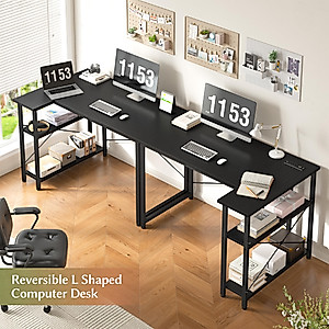 EnHomee L Shaped Computer Desk with File Drawer & Power Outlet, 39 Inch Home Office Desk Corner Desk for Small Space, Bedroom Work, Black