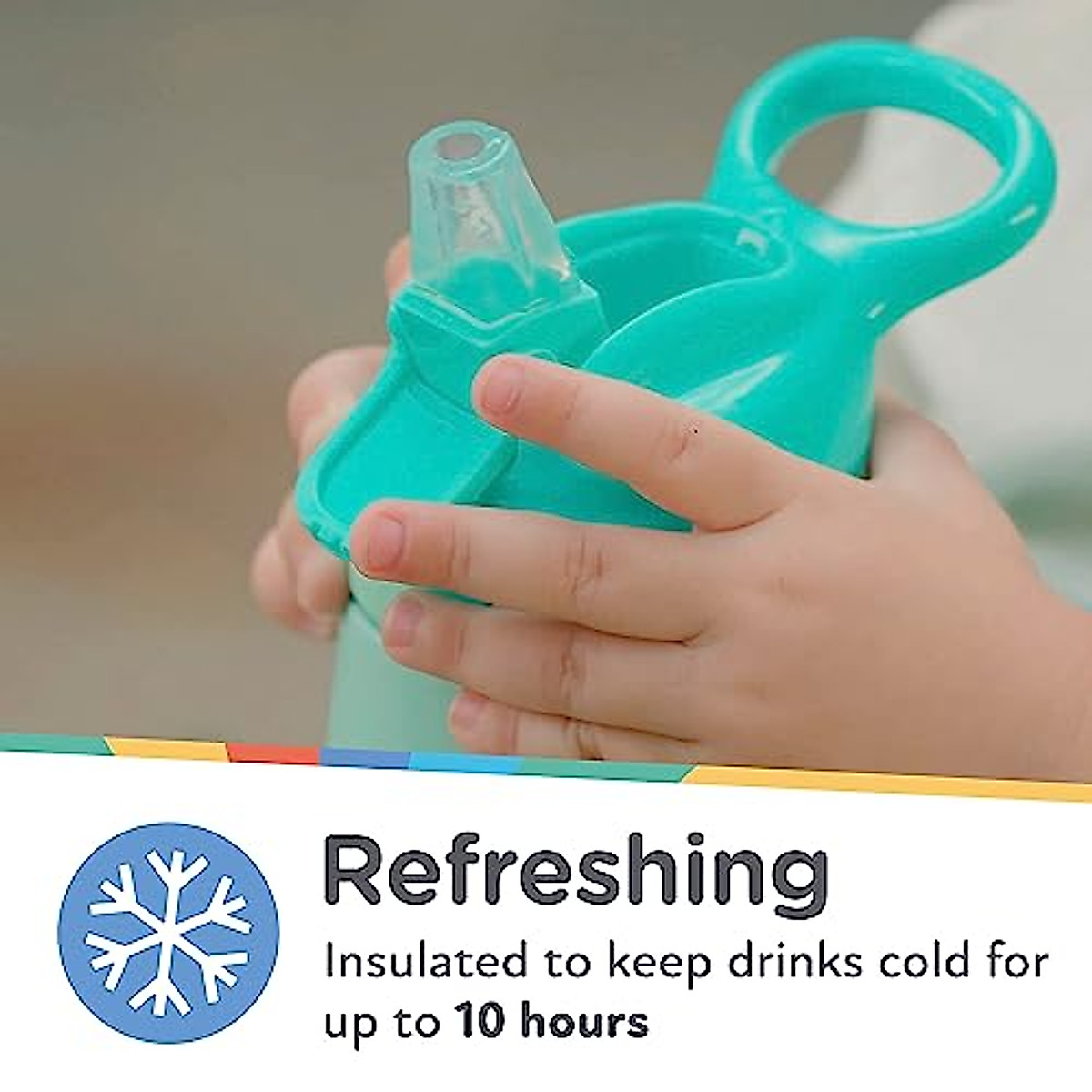 Nuby Thirsty Kids No Spill Flip-It Reflex Stainless Steel Travel Cup or Water Bottle - 10 Oz - 18+ Months - Aqua Mint