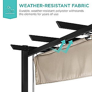 Best Choice Products 10x10ft Extra-Large Outdoor Pergola, Patio Shelter w/Retractable Sun Shade Canopy Cover, Weather-Resistant Fabric, Steel Frame, 16 Ground Stakes - Black
