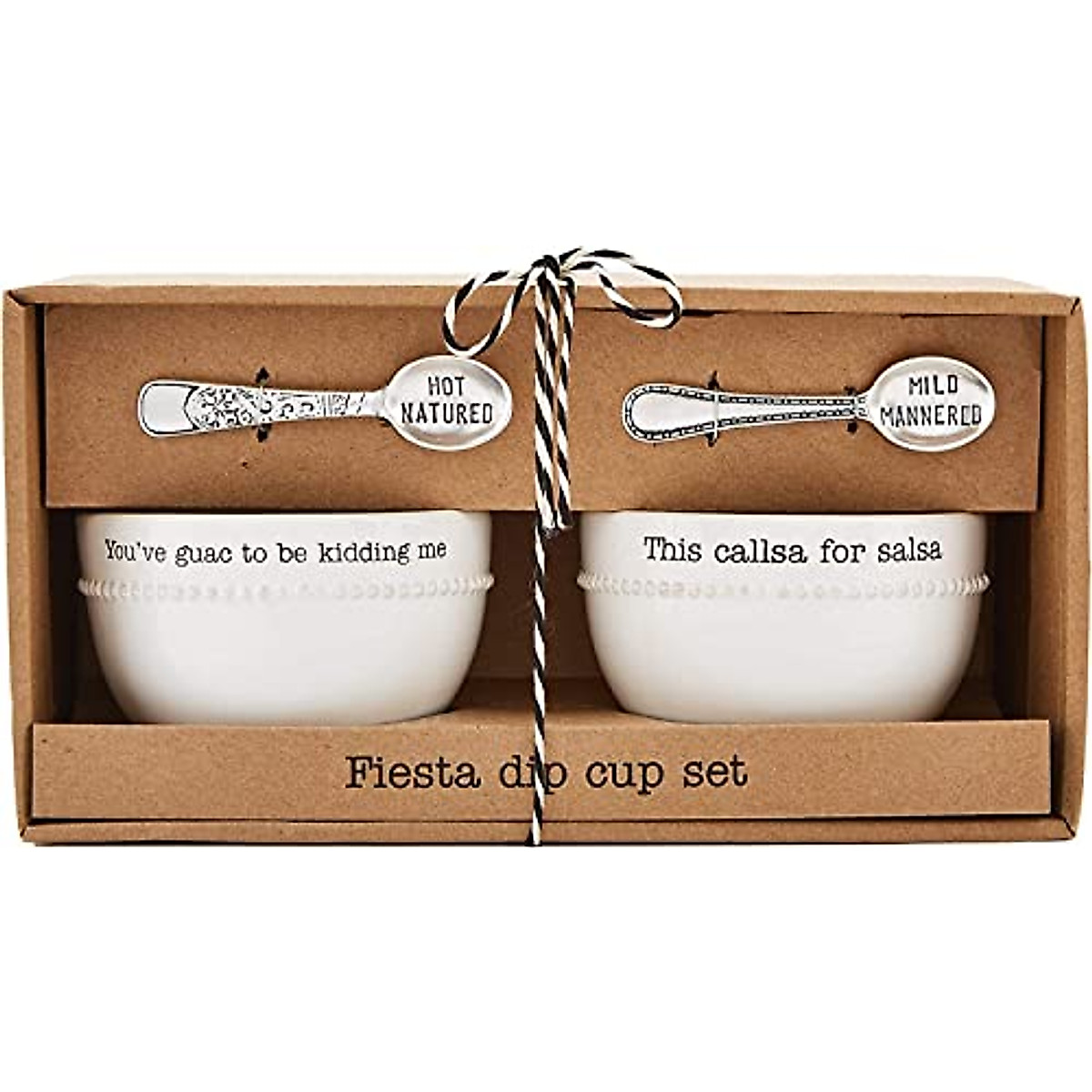 Mud Pie Salsa and Guacamole Serving Set of 2 with Spoons, White