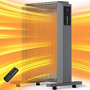 Landeagle Radiator Space Heater with Thermostat, 360° surround heating, Portable Heater with Remote Control, 1500W Electric Heater with Tip-over & Overheat Protection, 12H Timer for Indoor Use (Grey)