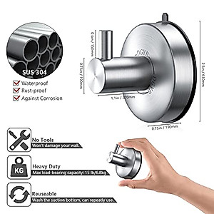 DGYB Suction Cup Hooks for Shower Set of 2 Brushed Nickel Towel Hooks for Bathrooms SUS 304 Stainless Steel Shower Hooks for Loofah 15 Lb Bathroom Hooks for Towels