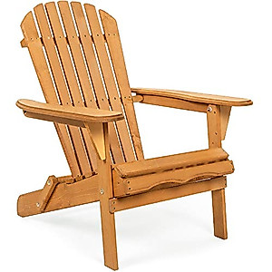 Best Choice Products Folding Adirondack Chair Outdoor Wooden Accent Furniture Fire Pit Lounge Chairs for Yard, Garden, Patio w/Natural Finish, 350lb Weight Capacity - Brown