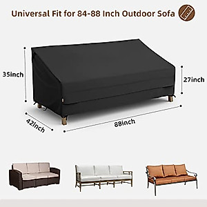 MR. COVER 3-Seater Outdoor Couch Cover Waterproof, 88 Inch Patio Furniture Cover for Sofa, Heavy Duty 600D Polyester & Double-Stitched Seams, Classic Black