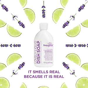 Sapadilla Liquid Dish Soap - Sweet Lavender + Lime - Made with 100% Pure Essential Oil Blends, Tough on Grease, Aromatic & Fragrant Dishwashing Liquid, Plant Based, Biodegradable, 12 Ounce (Pack of 1)